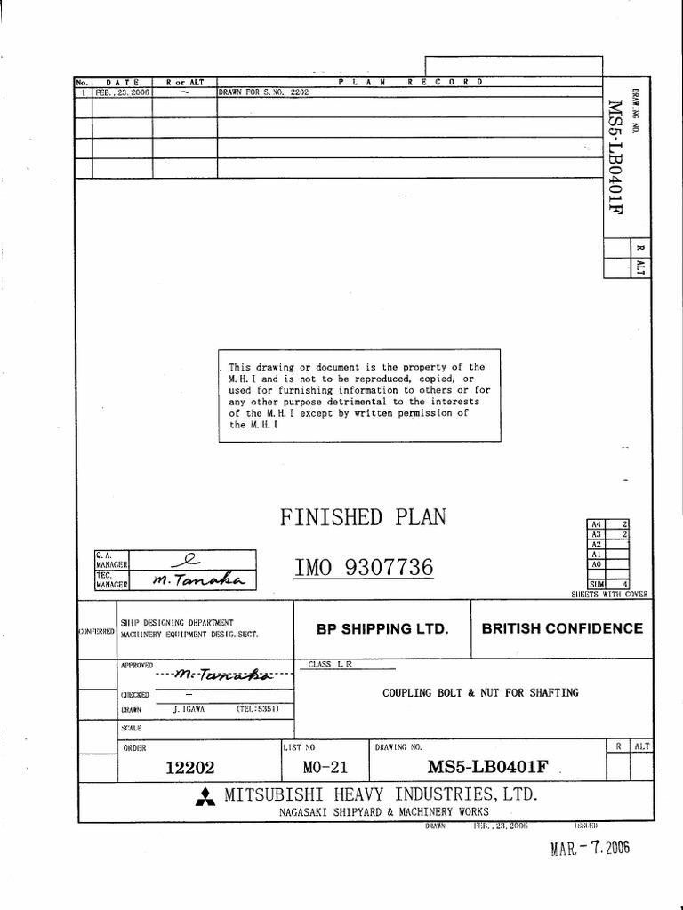 M0 - 21 - MS5 - LB0401F - Coupling Bolt & Nut For Shafting | PDF