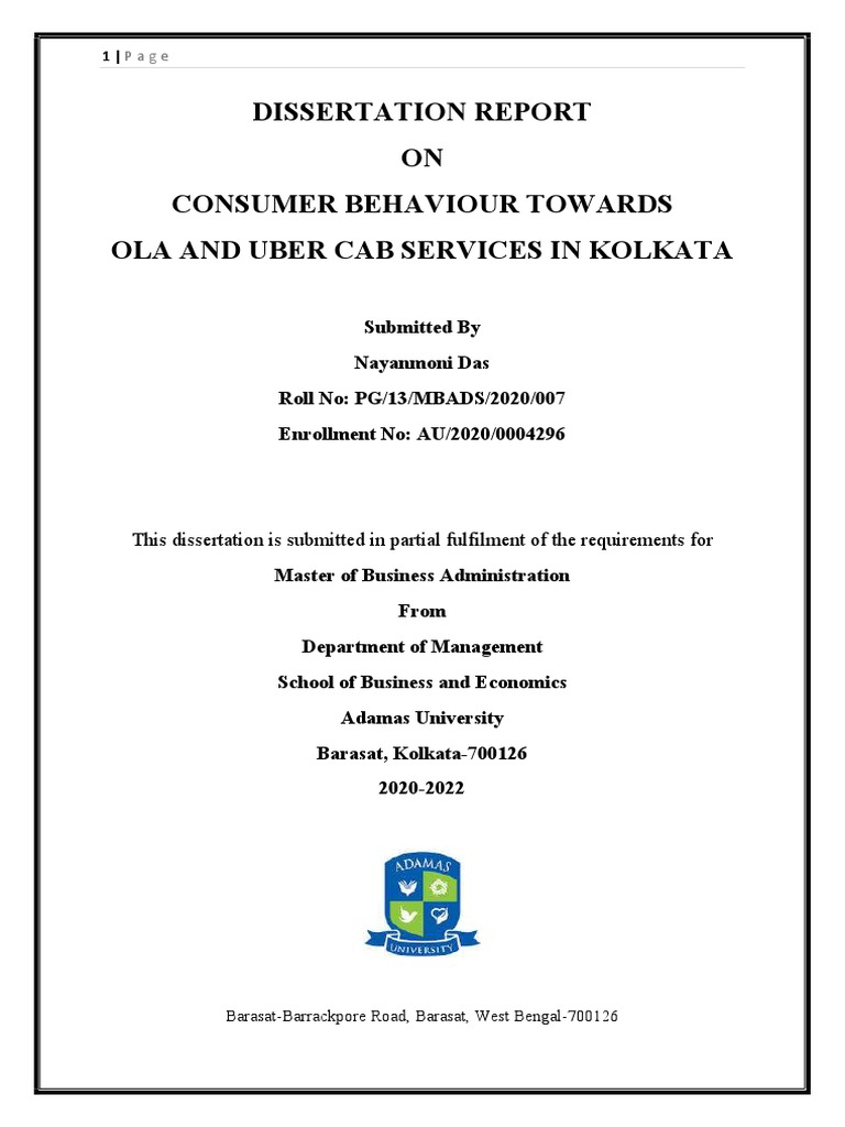 Dissertation Report ON Consumer Behaviour Towards Ola and Uber Cab ...