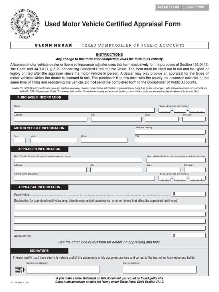 14-128 MTR Veh Appraisal Form | PDF | Real Estate Appraisal | Vehicles