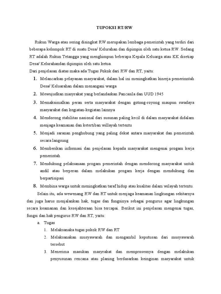 Tugas dan Fungsi RT/RW dalam Masyarakat | PDF