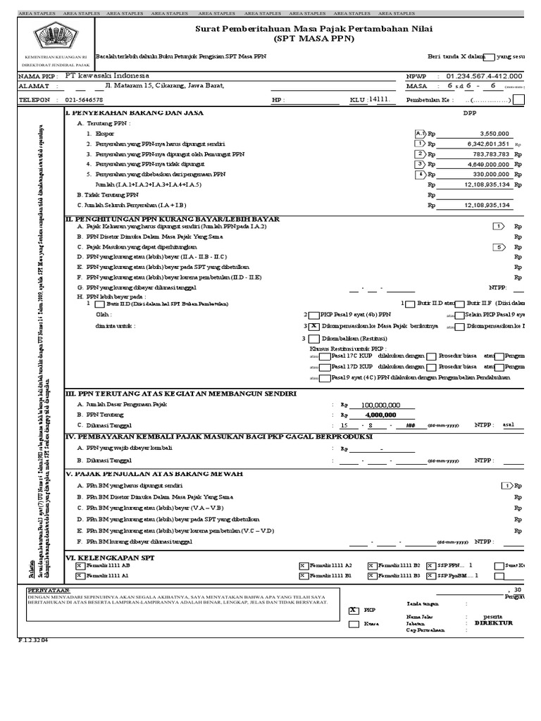 PT Kawasaki Indonesia: Surat Pemberitahuan Masa Pajak Pertambahan Nilai ...