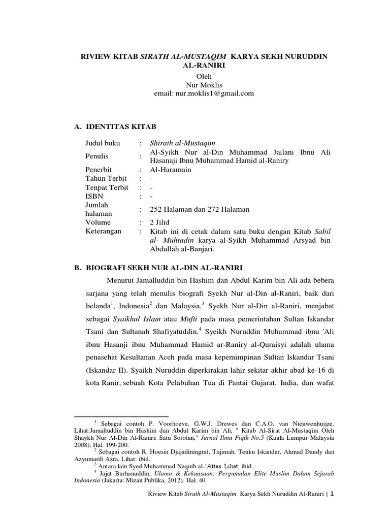 Sirathal Mustaqim Karya Sekh Nuruddin Al | PDF