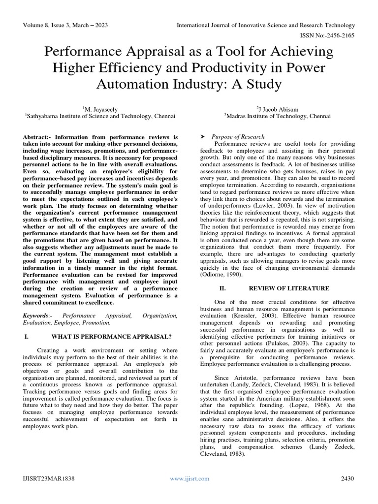 Performance Appraisal As A Tool For Achieving Higher Efficiency and Productivity in Power ...