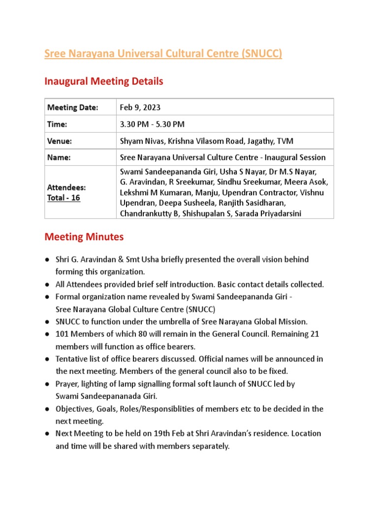 SNUCC Inaugural Meeting Overview | PDF