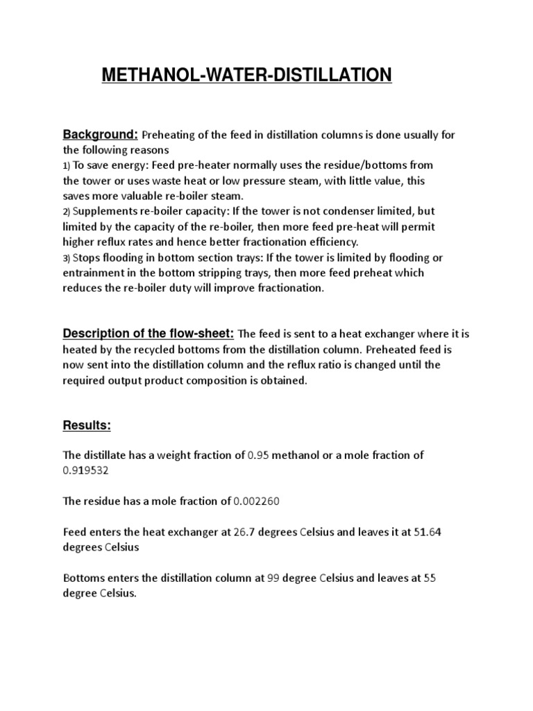 Methanol Water Distillation With Preheating | PDF