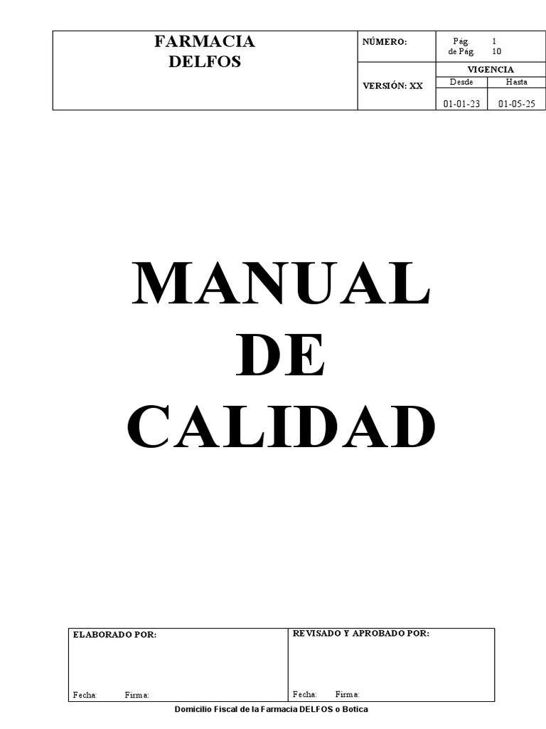 Manual de Calidad | Descargar gratis PDF | Farmacia | Calidad (comercial)