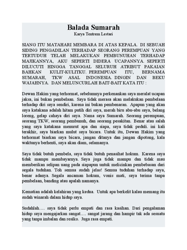 Sumarah: Kisah TKW dan Pembunuhan | PDF