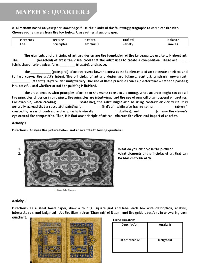 Contextualized Materials in Mapeh 8 Q3 | PDF | Composition (Visual Arts ...