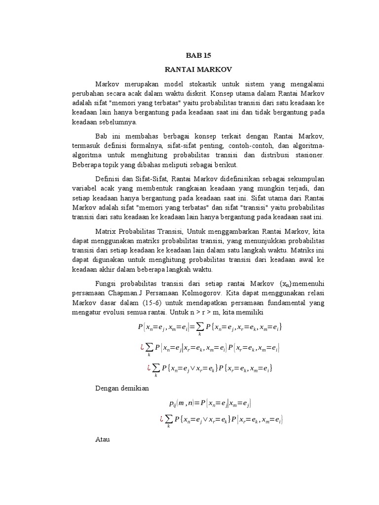 BAB 15 Rantai Markov: P X, X P (X, X, X P X X, X P X, X P (X, X | PDF | Metode & Bahan Ajar