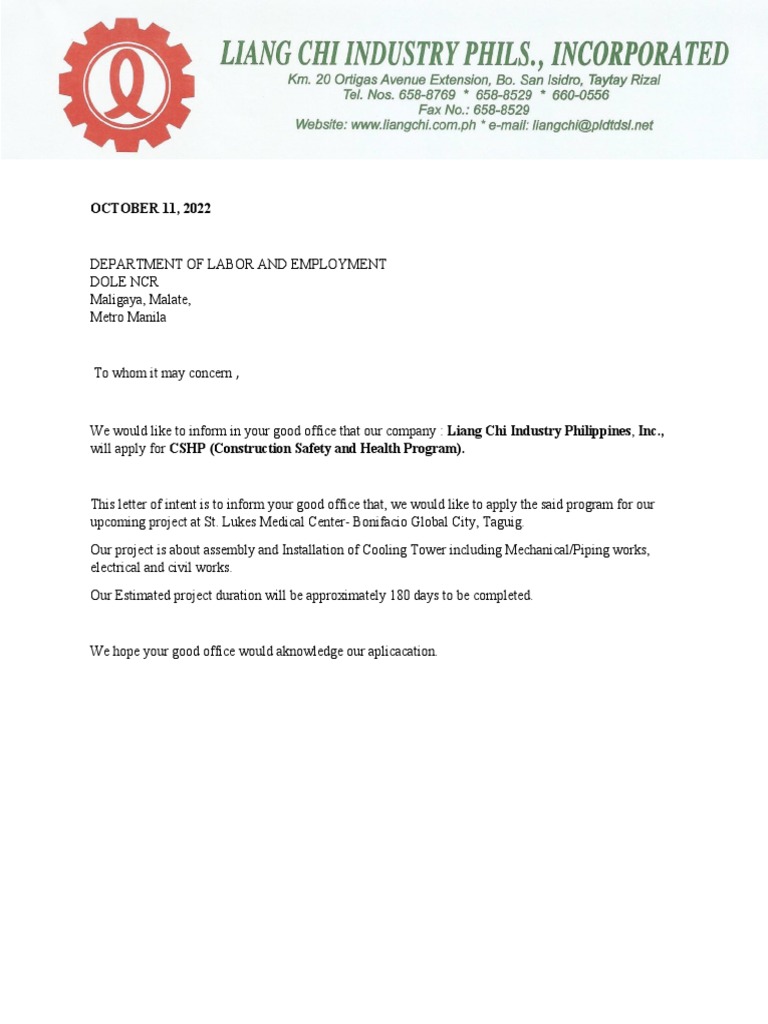 Letter of Intent | PDF