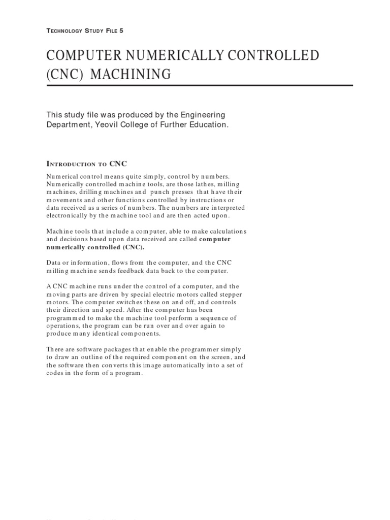 Computer Numerically Controlled (CNC) Machining | PDF | Numerical ...