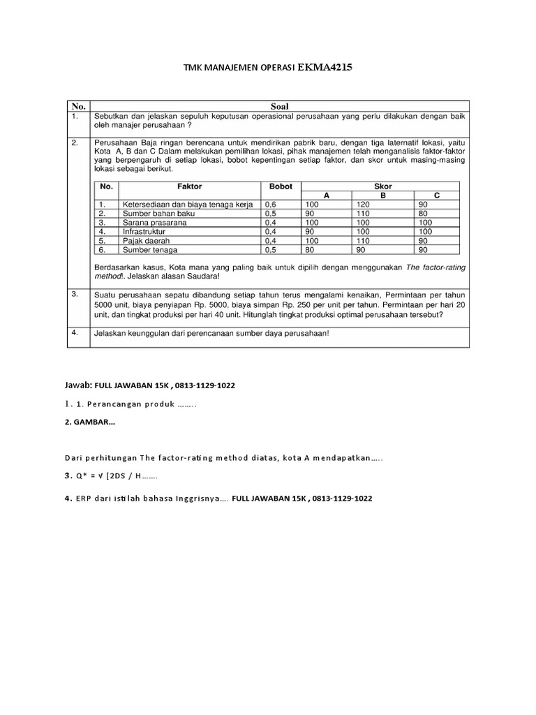 TMK Manajemen Operasi Ekma4215 2023 | PDF