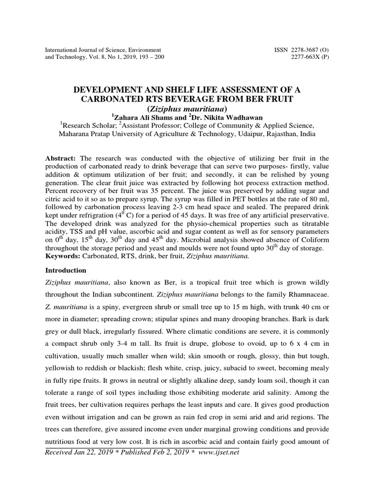 DEVELOPMENT AND SHELF LIFE ASSESSMENT OF A | PDF | Drink | Food And Drink