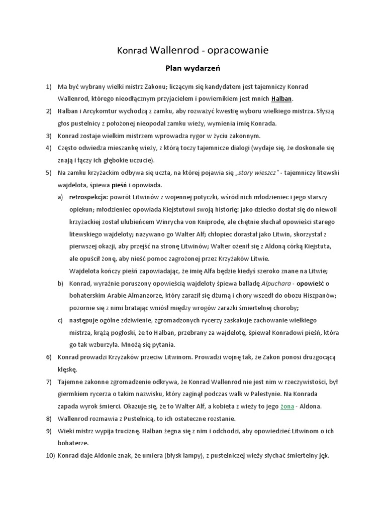 Konrad Wallenrod Opracowanie | PDF