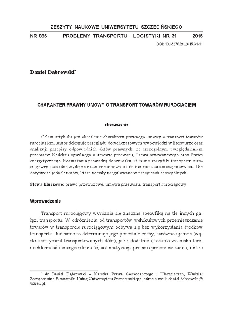 Charakter Prawny Umowy o Transport | PDF