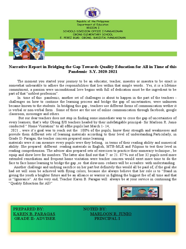 Bridging The Gap Narrative Report Karen P. | PDF | Teachers | Learning