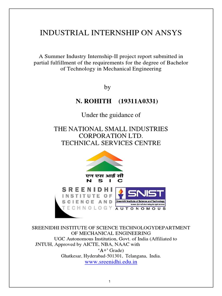 Industrial Internship On Ansys: N. ROHITH (19311A0331) | Download Free ...