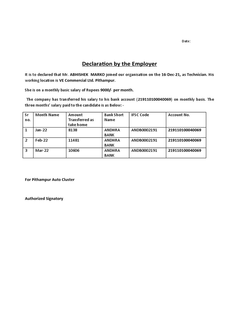 Declaration by The Employer | PDF