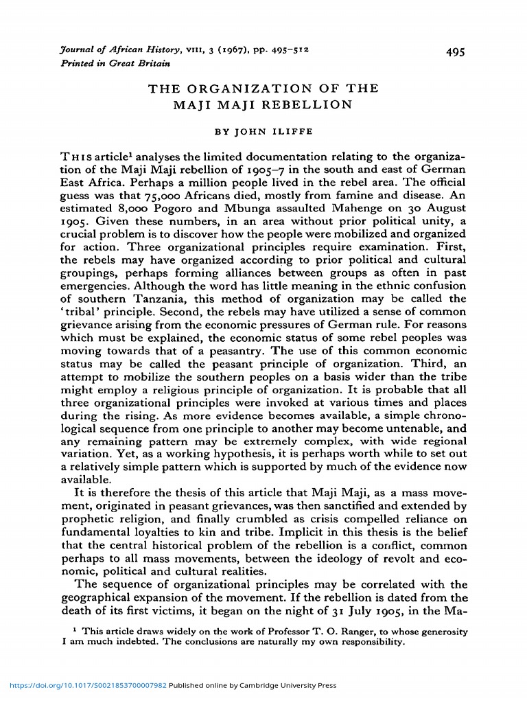 The Organization of The Maji Maji Rebellion | PDF