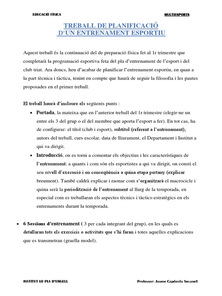 Treball Planificació Esportiva | PDF