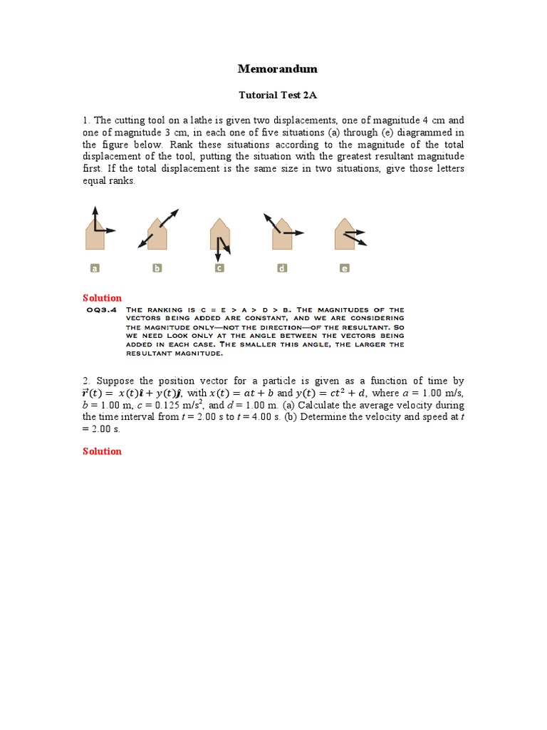 Tut Test 2 Memo | Download Free PDF | Acceleration | Euclidean Vector