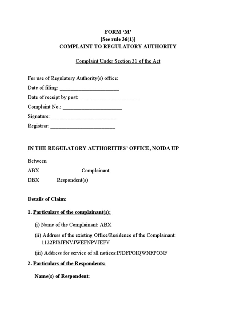 RERA Complaint - Final Draft | PDF