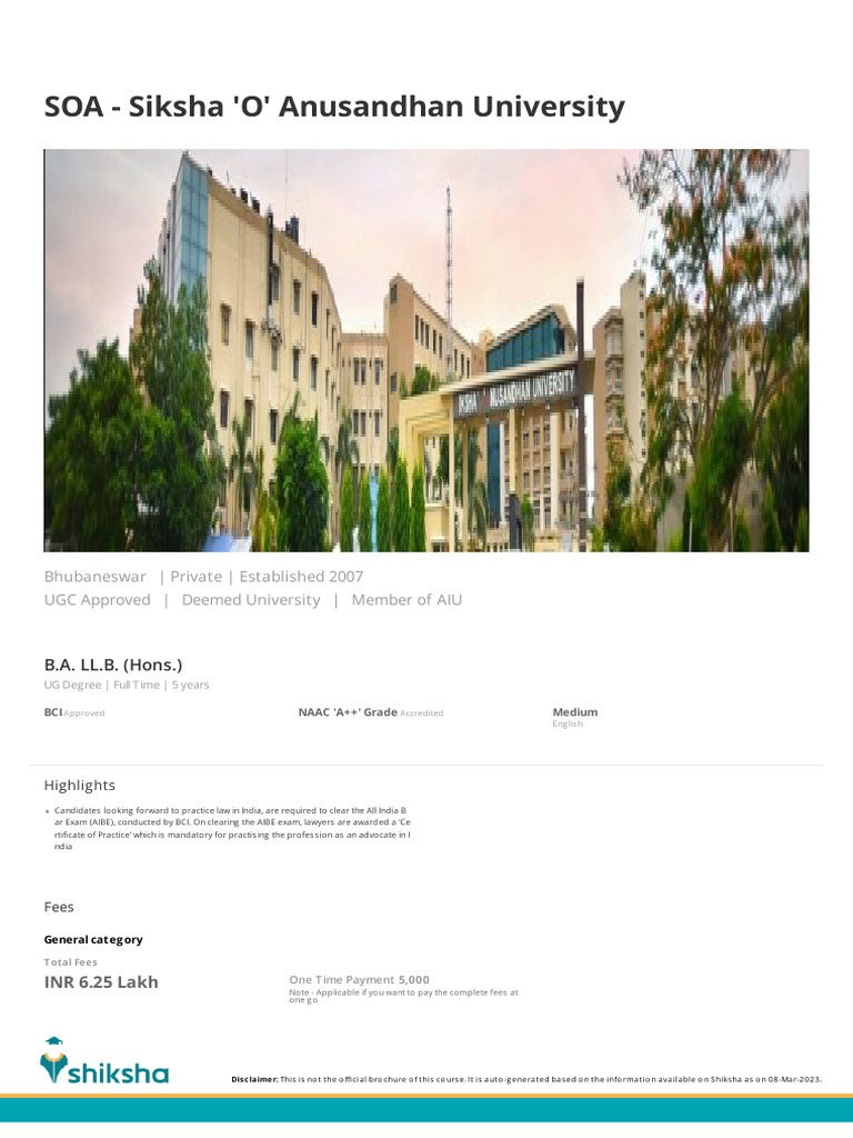 SOA - Siksha 'O' Anusandhan University: B.A. LL.B. (Hons.) | PDF ...