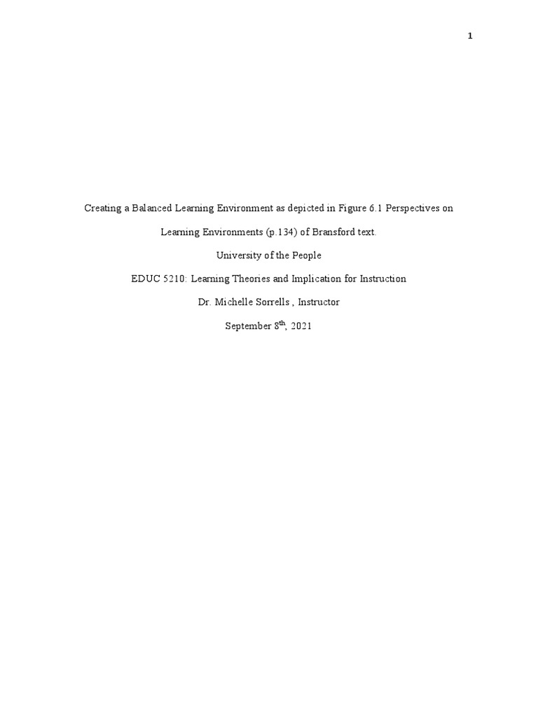 Creating A Balanced Learning Environment - Written Assignment - 1 | PDF ...