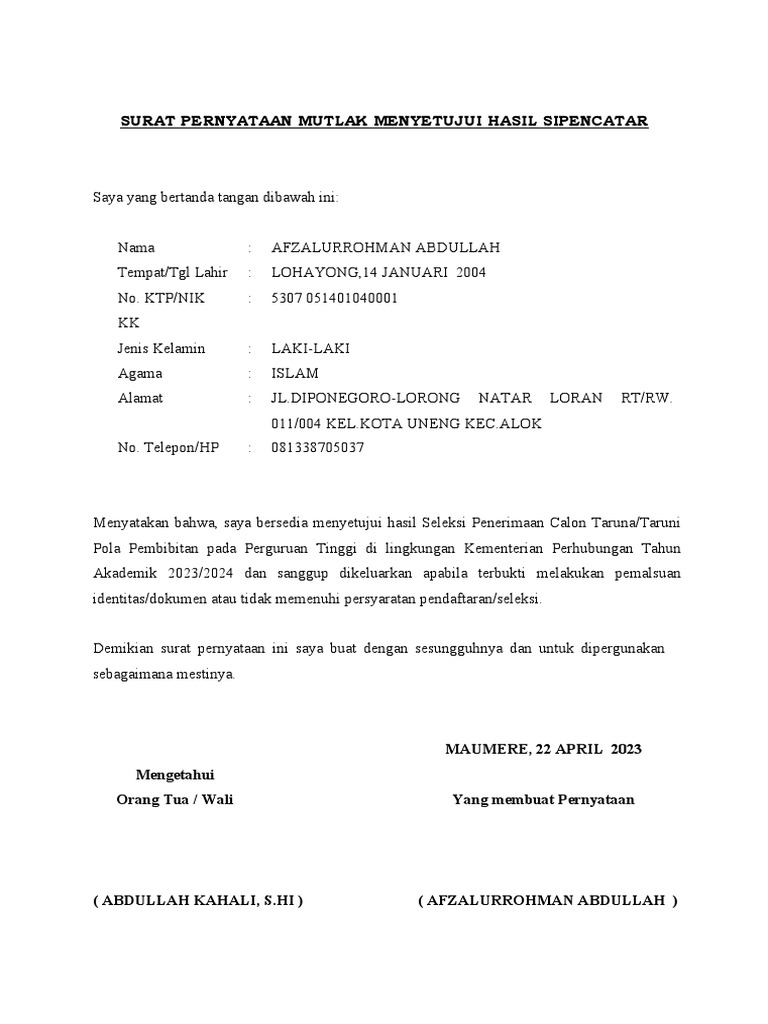 SURAT PERNYATAAN MUTLAK | PDF