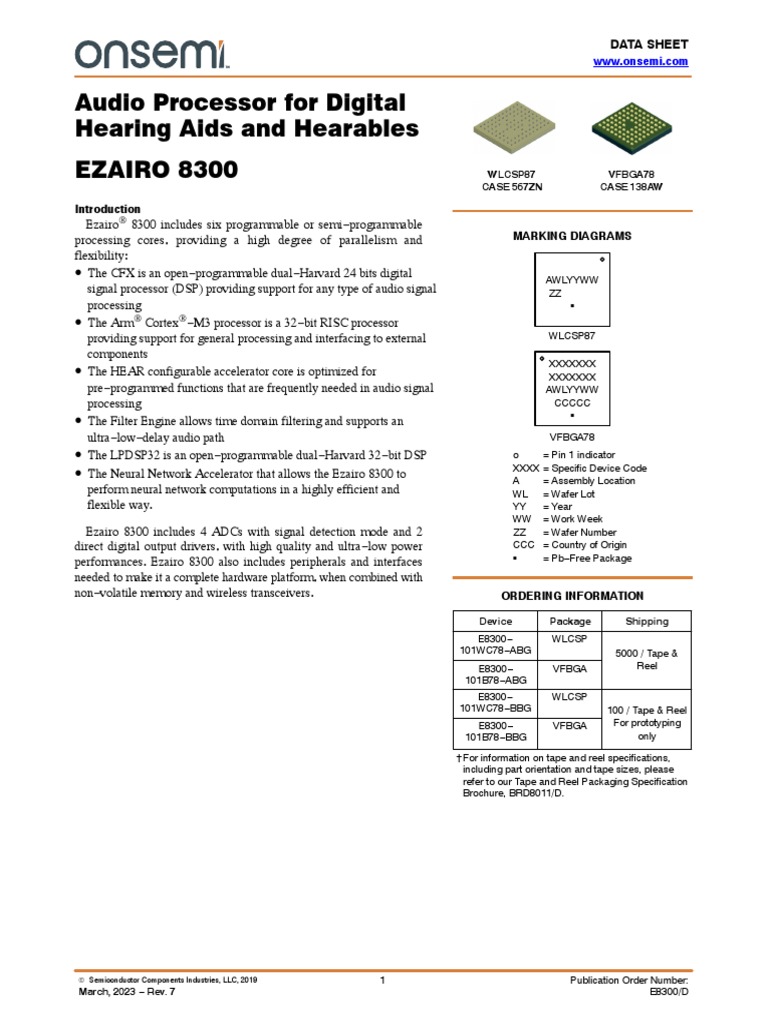 Audio Processor For Digital Hearing Aids and Hearables EZAIRO 8300 | PDF