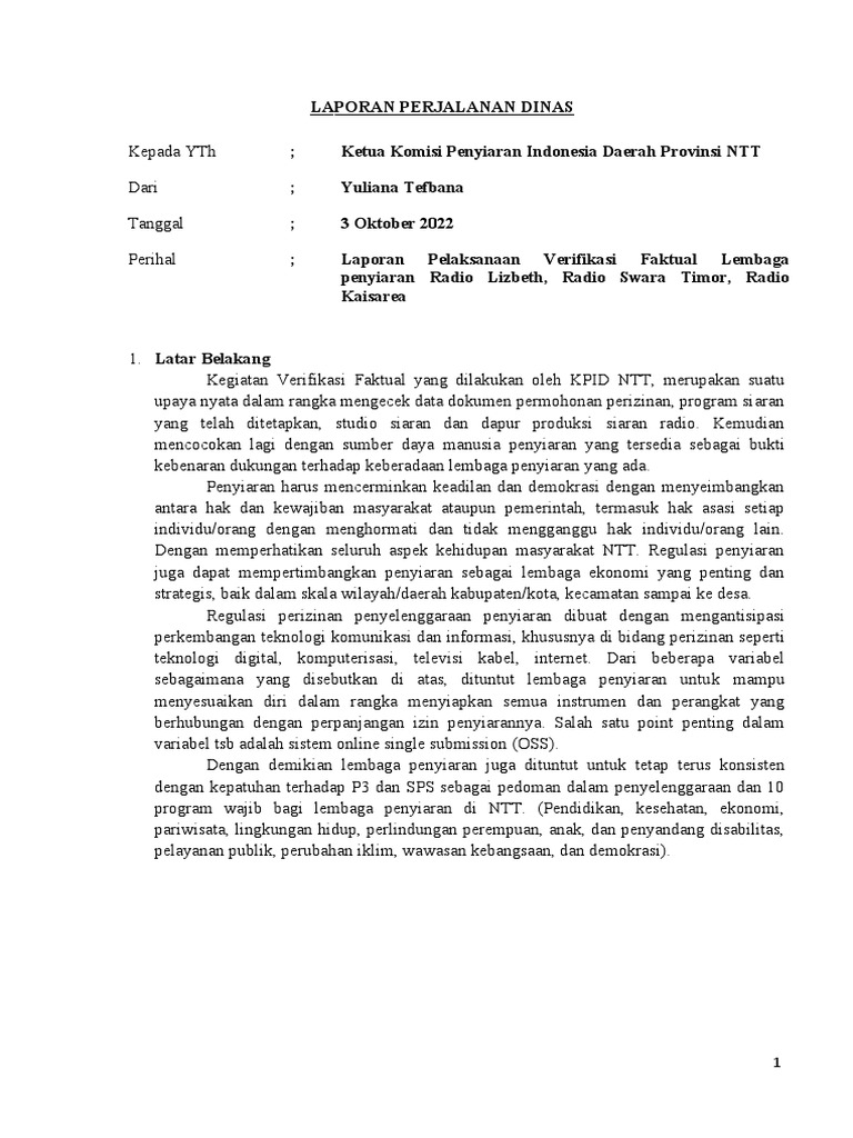 Laporan Perjalanan Dinas | PDF | Sains & Matematika