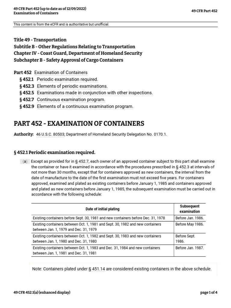 49 CFR Part 452 (Up To Date As of 12-09-2022) | PDF | Federal ...