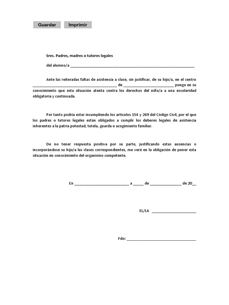 Carta A Padres Alumnado Absentista | PDF