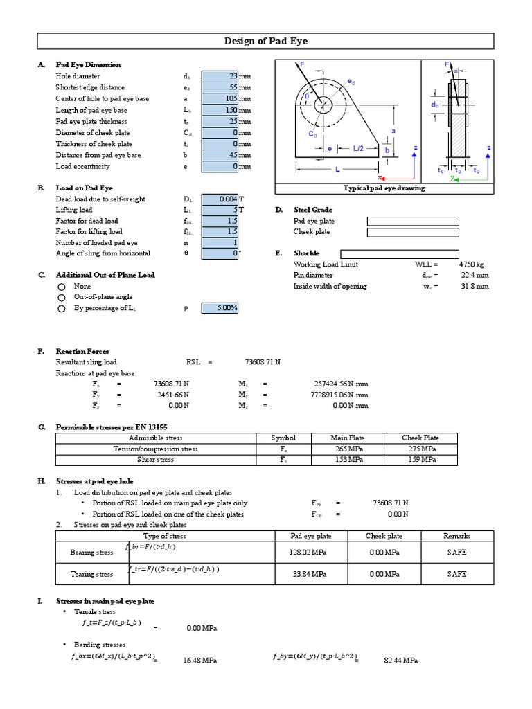 Pad Eye Design | PDF | Stress (Mechanics) | Bending