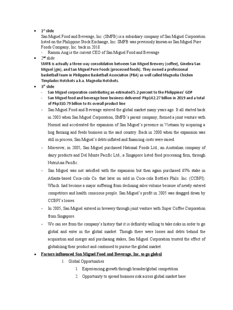 San Miguel Food & Beverage Global Expansion | PDF | San Miguel ...