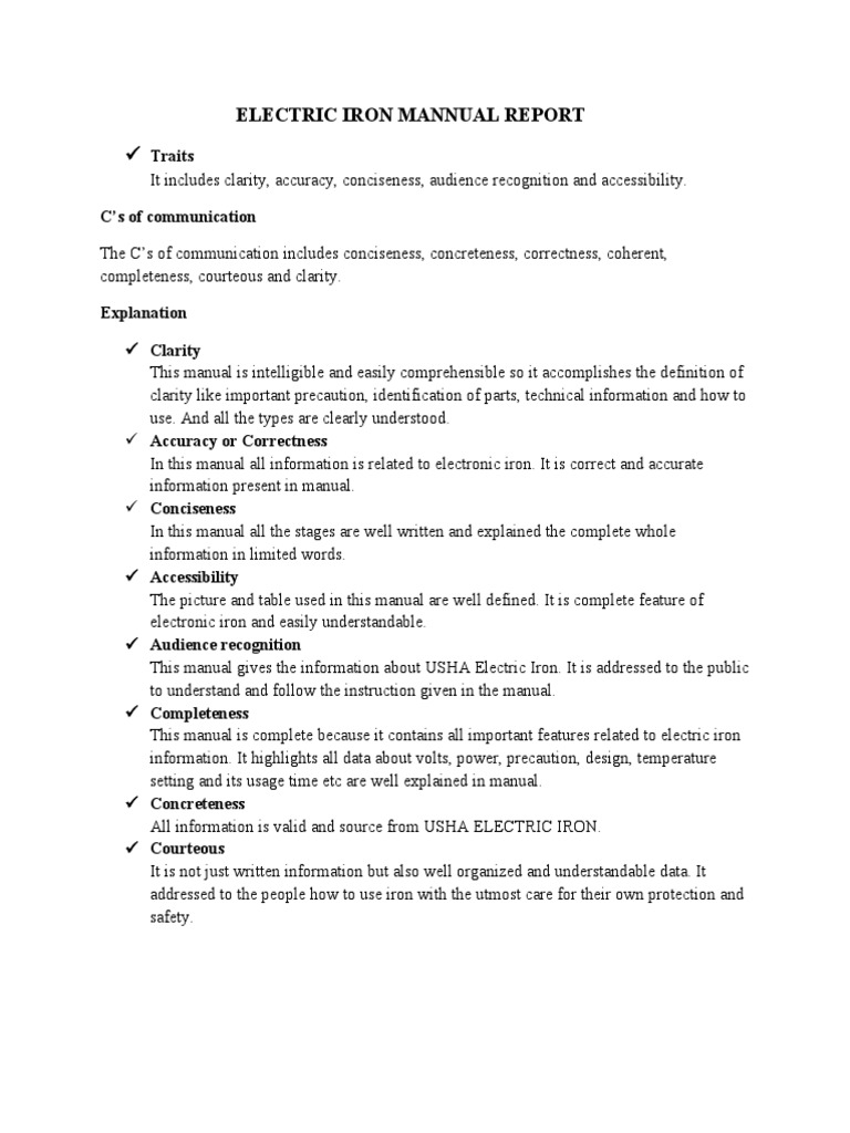 ELECTRIC IRON MANNUAL REPORT | PDF