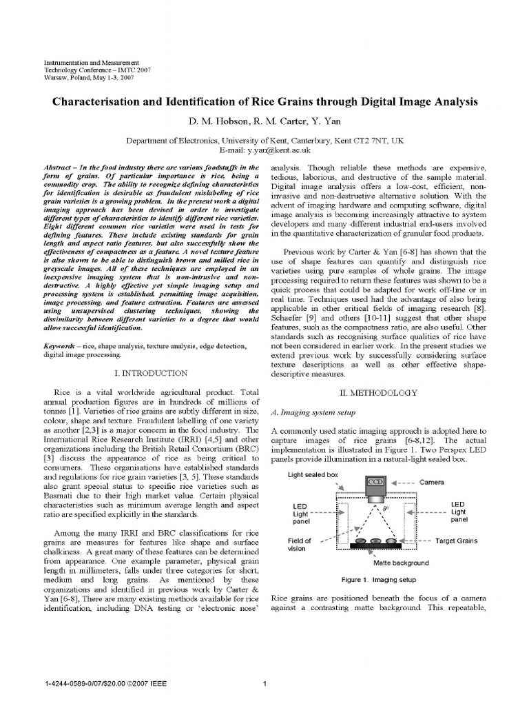 Characterisation Identification of Rice Grains Through Digital Image Analysis | PDF | Rice | Imaging