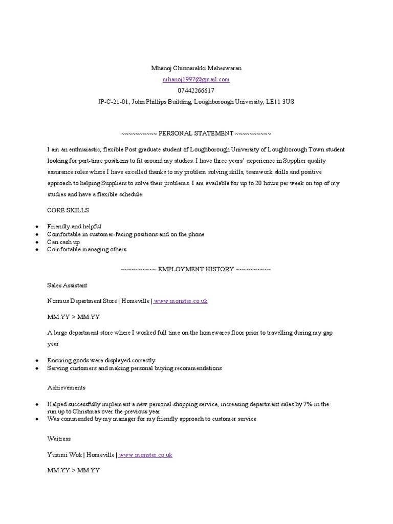 Part Time CV Template | PDF