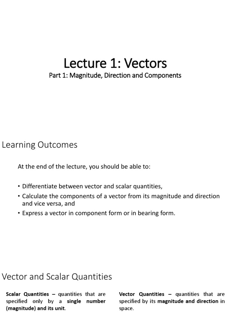 Lesson 1 Vectors Pdf Euclidean Vector Quantity