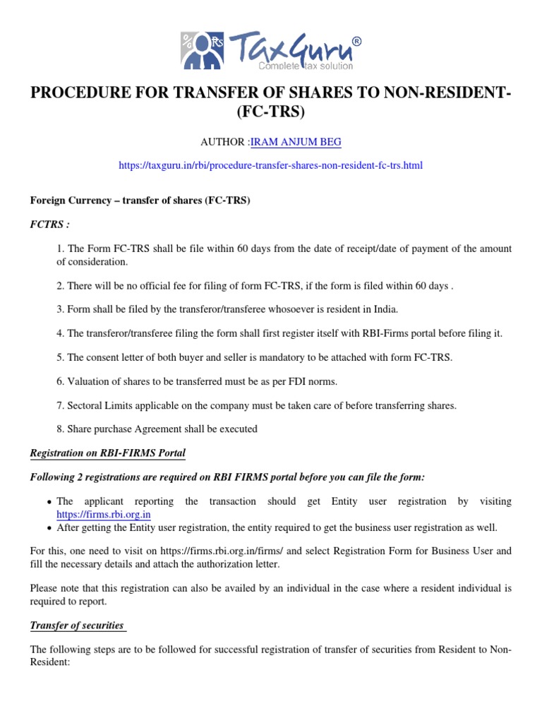 FC-TRS Procedure for Share Transfers | PDF | Securities (Finance ...