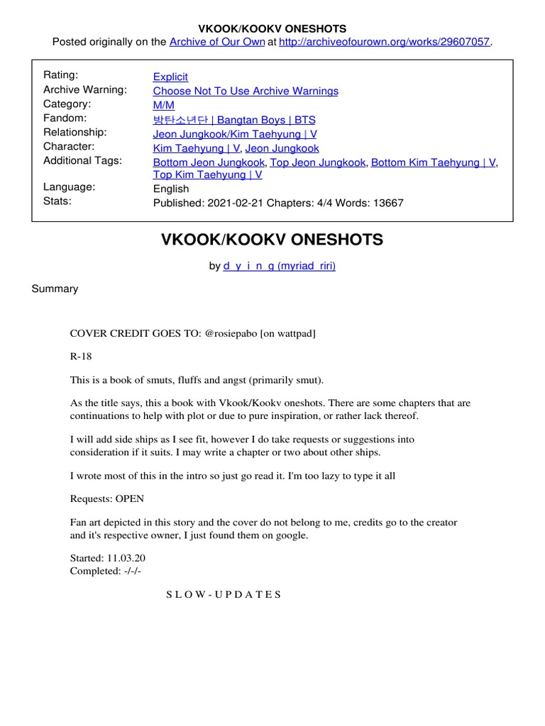Vkookkookv Oneshots | PDF