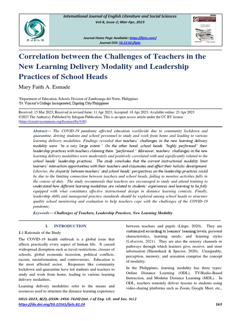 Correlation Between The Challenges of Teachers in The New Learning ... Correlation Between The Challenges of Teachers in The New Learning ...