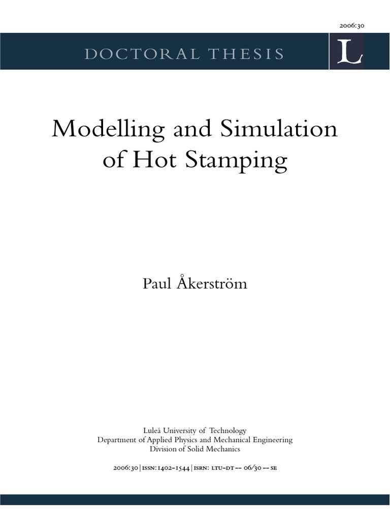 Modelling and Simulation of Hot Stamping: Doctoral Thesis | PDF | Deformation (Engineering) | Steel