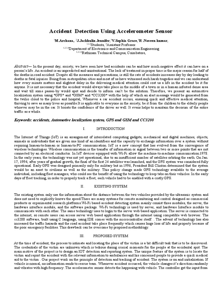 Accident Detection and Alert System Using IoT | PDF | Gsm | General ...