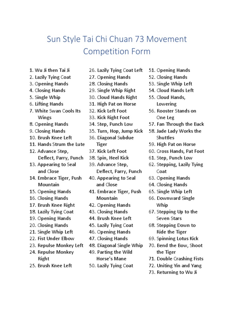 Tai Chi Sun Style 73 Forms Download | PDF