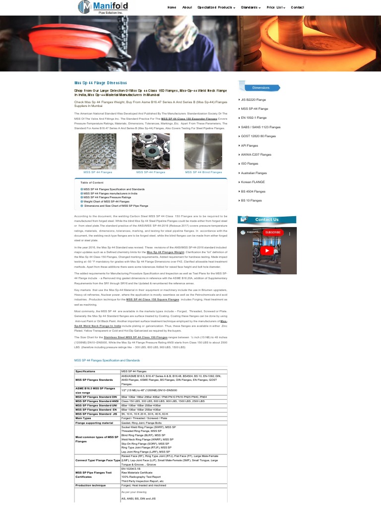 Mss SP 44 Flange Dimensions - Asme b16.47 Mss sp-44 Class 150 Flanges ...