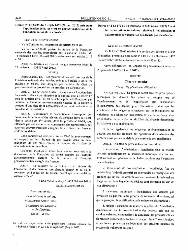 Décret N 2-12-172 Du 12 Joumada II 1433 4 Mai 2012 Fixant Les Prescriptions Techniques Relatives ...