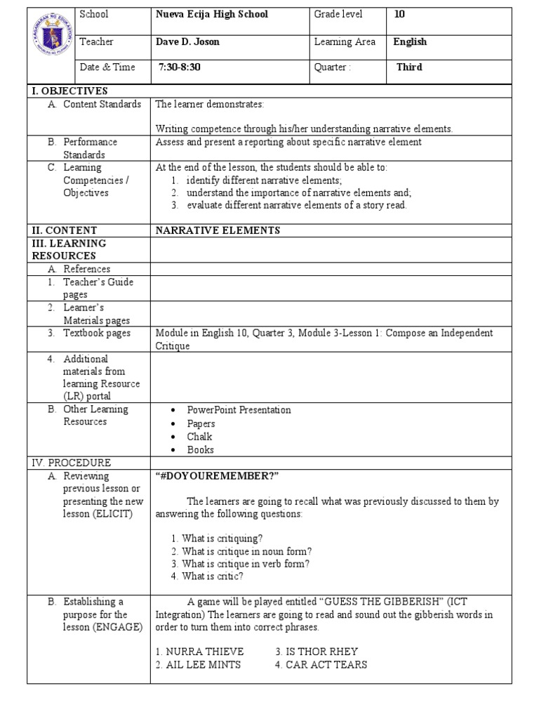 Semi DLP (5) Narrative Elements | PDF | Narrative | Learning