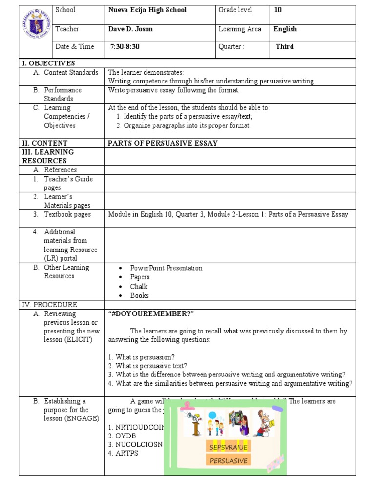 Parts of a Persuasive Essay Guide | PDF | Essays | Learning