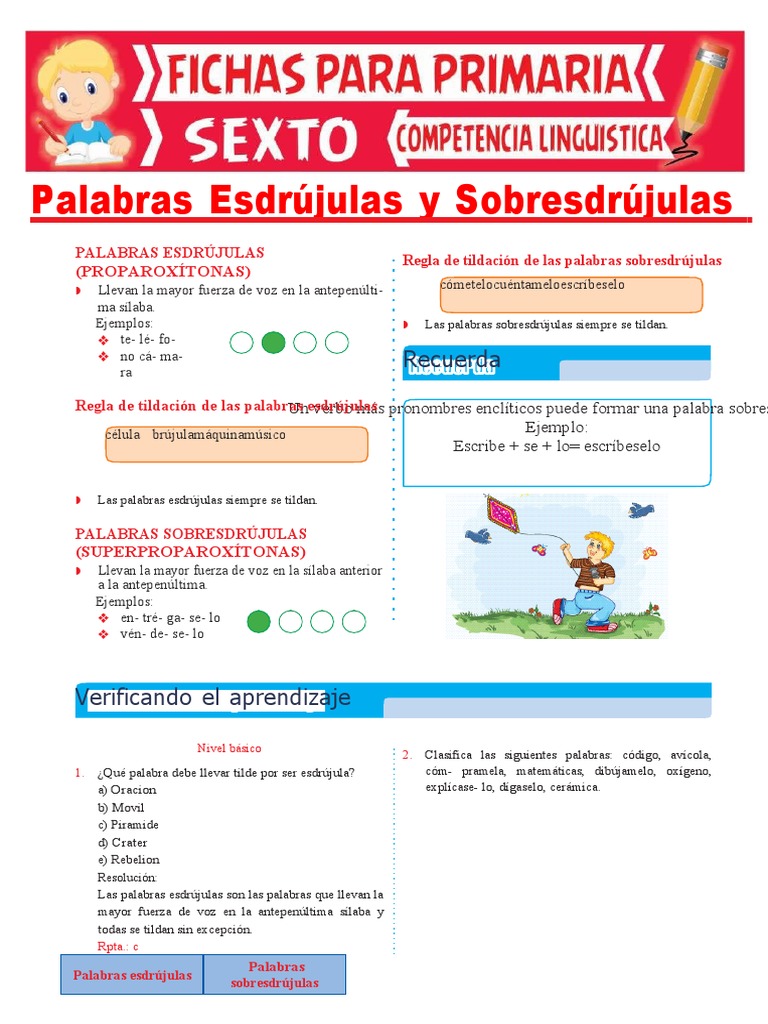Palabras Esdrújulas y Sobresdrújulas | PDF | Fonética | Lingüística
